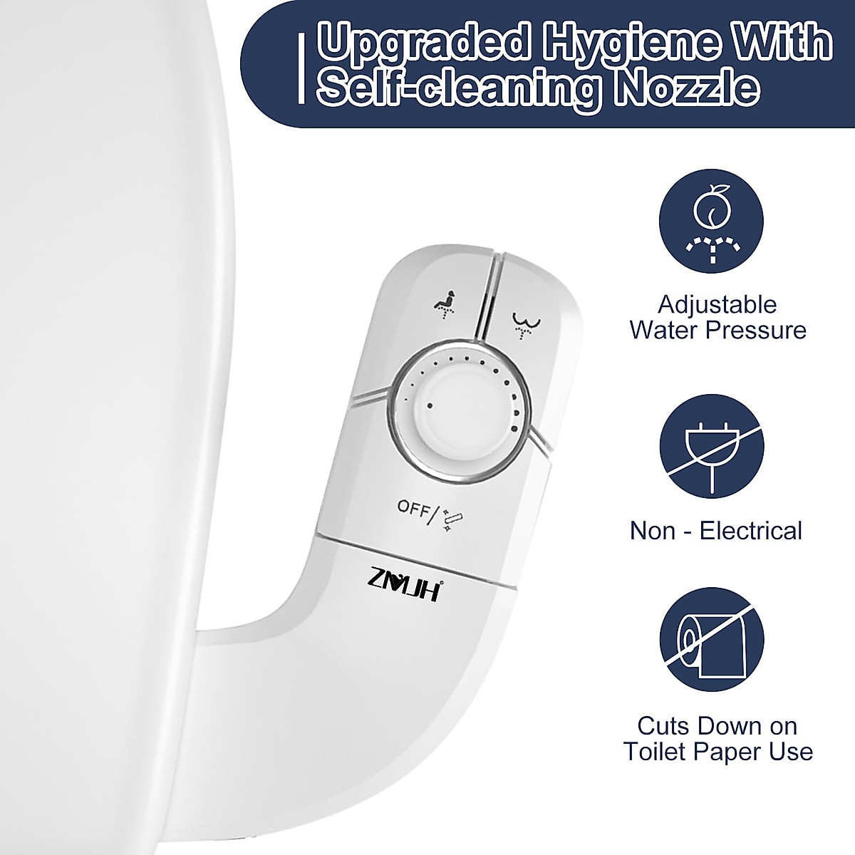 ZMJH J017 Bidet Attachment for Toilet, Non-Electric, One-key disassembly, Self Cleaning Dual Nozzle and Easy Water Pressure Adjustment, Rear/Feminine Wash