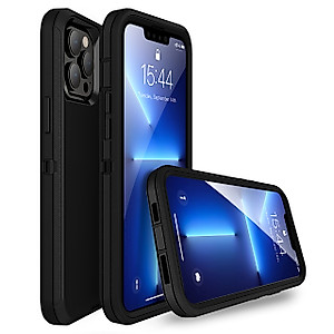 MXX Compatible with iPhone 13 pro Max Case, 3-Layer Super Protective Full Heavy Duty Body Tough Rugged Bumper Cover, Shock & Dust Proof, Designed for Apple 13 pro Max Phone Case 6.7" (Black)