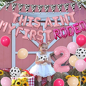 Wonmelody Western Cowgirl 2nd This Aint My First Rodeo Birthday Decorations Girls Pink This Aint My First Rodeo Balloon Banner Retro Horse Balloon Cow Pennant for My Rodeo 2nd Birthday Decoration