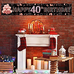 Pimvimcim 40th Birthday Banner Decorations for Women, Rose Gold Happy 40 Birthday Sign Supplies, Large 40 Years Old Sign Decor, Forty Birthday Photo Booth Backdrop(9.8x1.6ft)