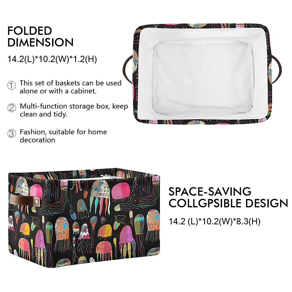 Funny Jellyfishes Storage Basket Bins Collapsible Toy Storage Bins with Handles Laundry Baskets for Playroom Living Bed Room Office Clothes Nursery,1 pcs