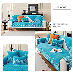 KCCRHIN Pumpkin Pattern Sofa Cover 3 Cushion Chenille Couch Cover Sectional Non-Slip Sofa Slipcovers L/U Shape Modern Style Halloween Sofa Cushion Covers for Dogs Cats,Blue,pillow11.8 * 19.7in
