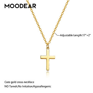 Moodear Cross Necklace for Women - Dainty 14K Gold Plated Cross Pendant Simple Necklaces Fashion