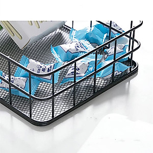 Lioong Black Metal Wire Bathroom Vanity Trays Storage Basket Bins for Organizing Paper Hand Towel Toilet Tank Vanity Countertop Table