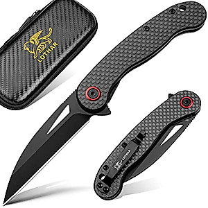 LOTHAR Seagull EDC Pocket Knife with Carbon Fiber Handle and 3" D2 Knife Blade, Ultra Light 2.2oz and Razor Sharp, Slim Pocket Knife Small Folding Utility Knife Mini Box Cutter for Men Women