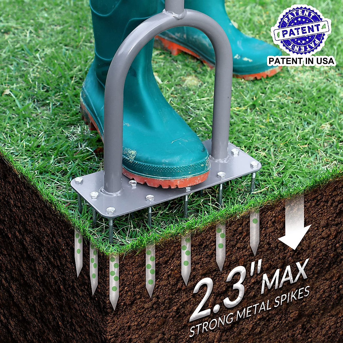 Walensee Lawn Aerator Spike Metal Manual Dethatching Soil Aerating Lawn with 15 Iron Spikes, Pre-Assembled Grass Aerator Tools for Yard, Lawn Aeration, Garden Tool, Revives Lawn Health, Patented