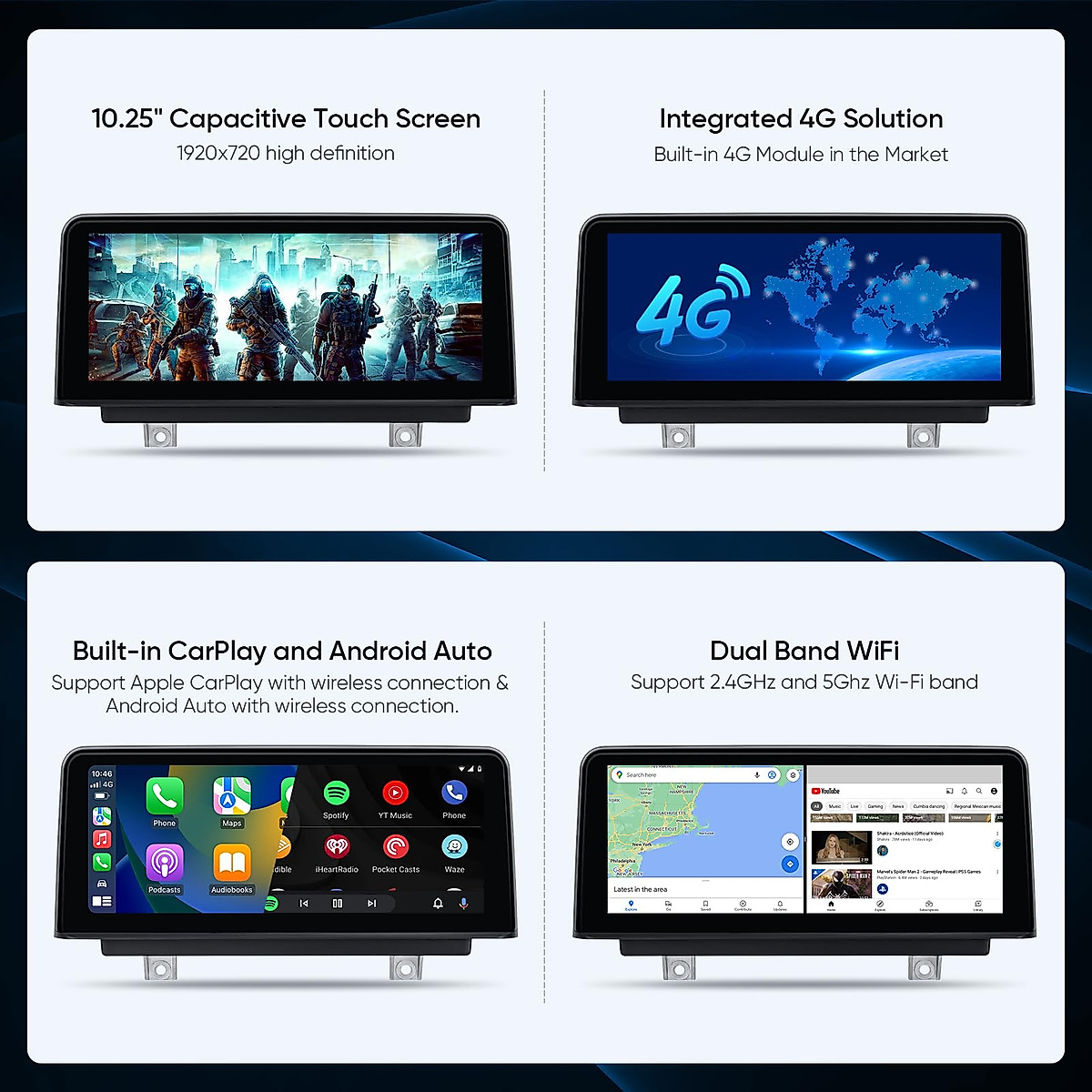 for BMW 3 4 Series F30 F31 F34 (2012-2017) F20 F21 F22 F23 Upgrade Radio Stereo Car Radio Qualcomm 665 (4GB + 64GB) Built-in 4G LTE GPS Navigation Apple CarPlay Android Auto10.25 inch Touch Screen