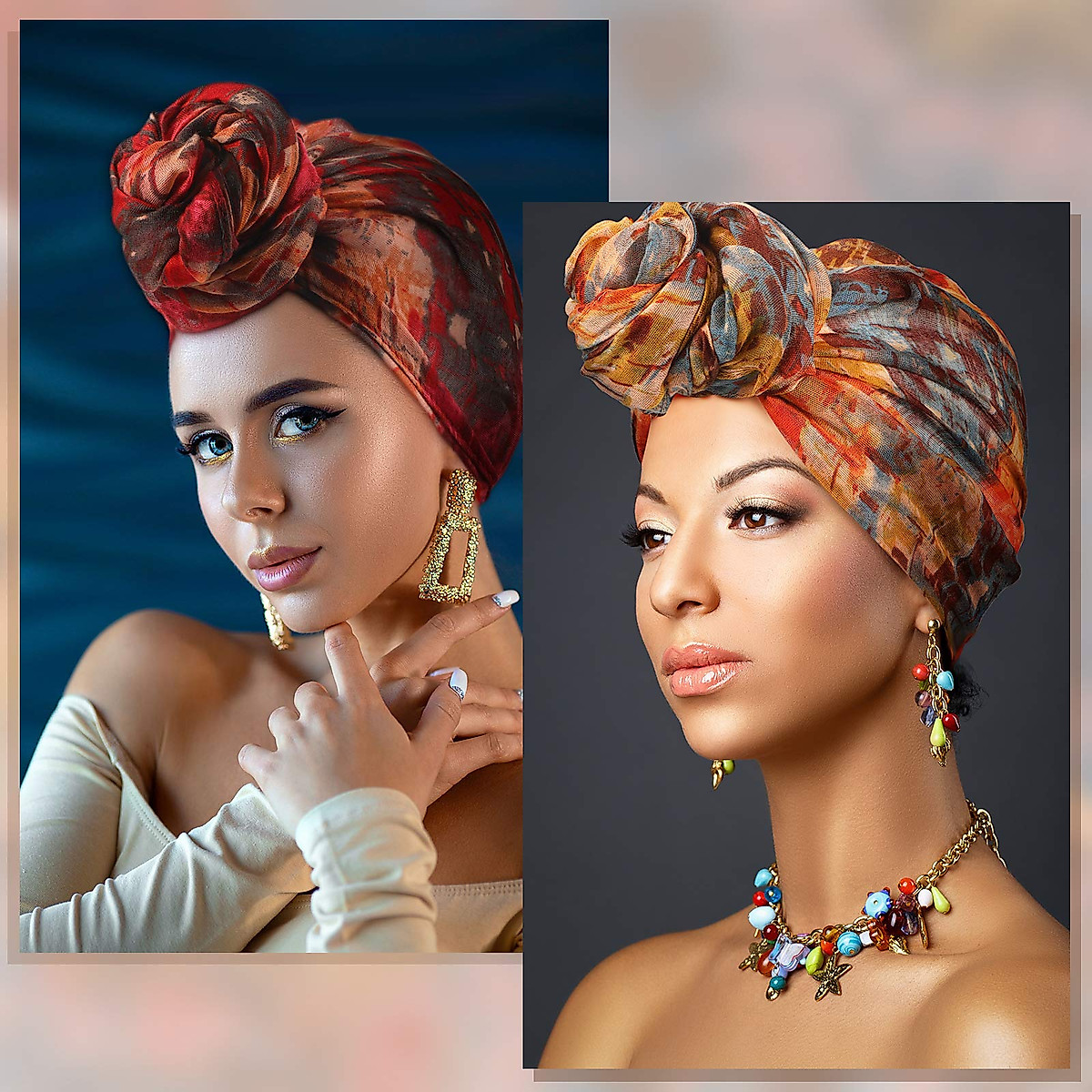 6 Pcs Women Turbans, African Pattern Head Wraps Scarves for Women, Headwear Turbans Long Hair Scarf Head wraps Tie Dye Hair Wrap Hair Bonnet for Sleeping Multicolored