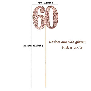 Sumerk 8 PCS 60th Birthday Centerpiece Sticks Rose Gold Glitter 60 Table Centerpieces Flower Toppers for Anniversary Birthday Party Decoration Supplies