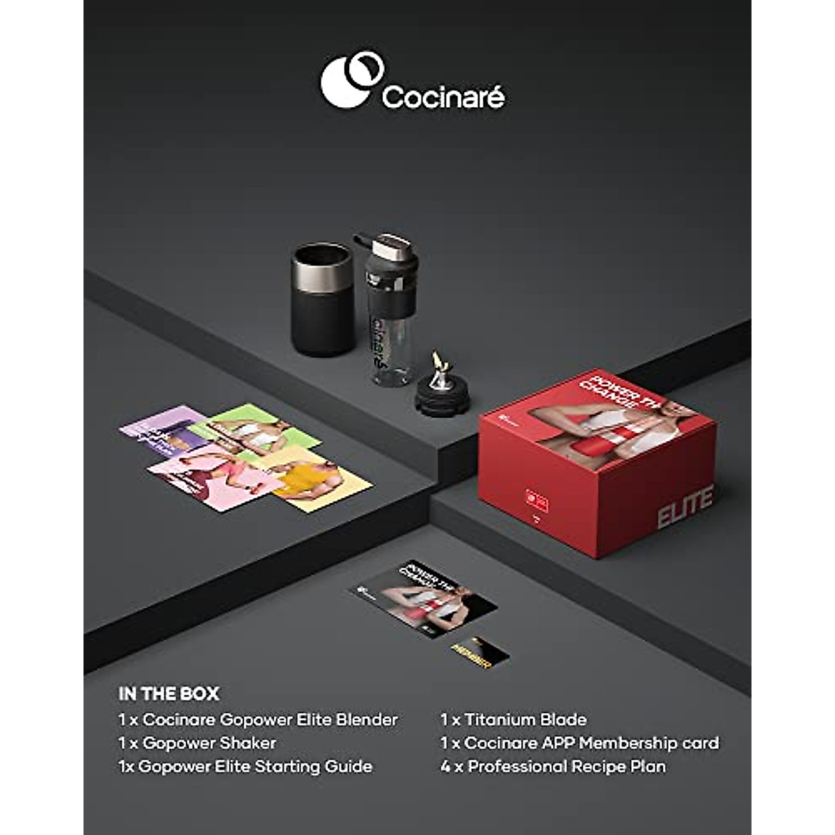 Cocinare 1100W Portable Blender, Personal Blender for Shakes and Smoothies, 6 Titanium Blades, 16 Oz To-Go Sports Bottle, 500+ Online Recipes, for Kitchen, Frozen Fruit, Ice, Nut (Black)