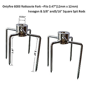 onlyfire 6003 Grill Rotisserie Spit Meat Forks(1-Pair) Replacement-Fits 1/2-Inch Hexagon & 3/8-Inch and 5/16-Inch Square Spit Rods