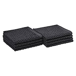 Amazon Basics 100% Cotton Terry Kitchen Dish Cloths, Popcorn Texture, 8 Pack, Black, 12"L x 12"W