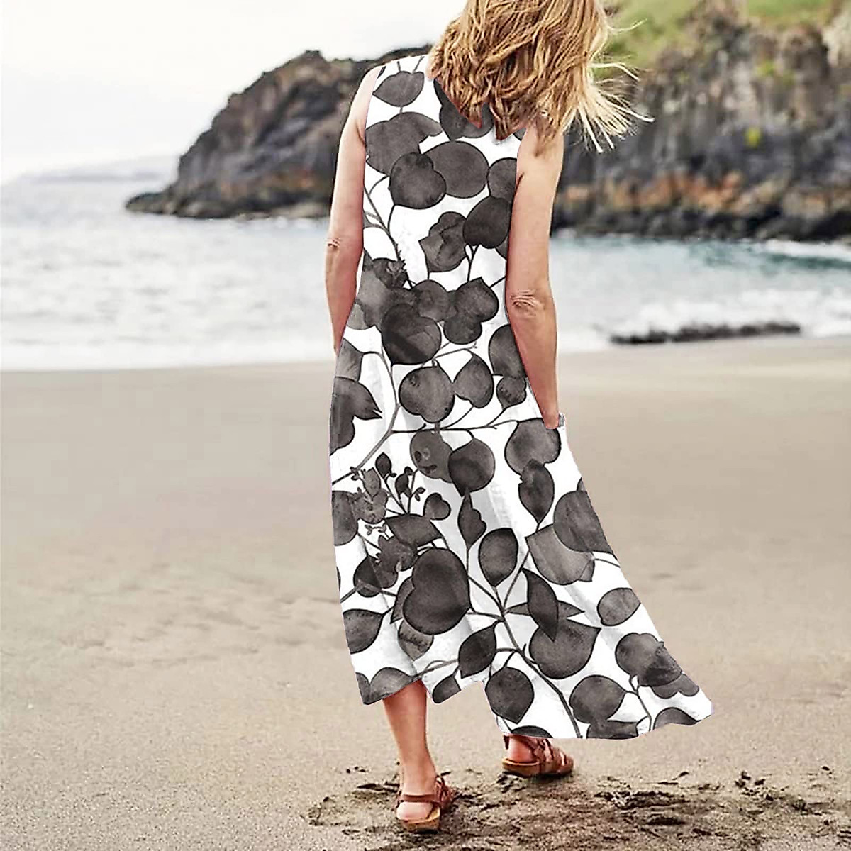 Women's Summer Casual Sleeveless Halter Long Maxi Beach Dress Womens Plus Size Casual Dresses for Fall Dark Gray