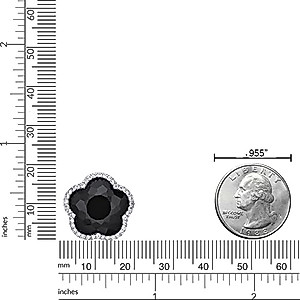 Lavari Jewelers Five Petal Flower Pendant Necklace for Women - Black Onyx & Cubic Zirconia in 925 Sterling Silver - 18 Inch Chain Necklace - Hypoallergenic Rhodium Plated - Spring Ring Clasp