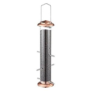 iBorn Metal Bird Feeder Thistle Bird Feeder,Finch Feeders for Thistle Seed,Tube Feeder Hanging Hook 14 Inch Brushed Copper