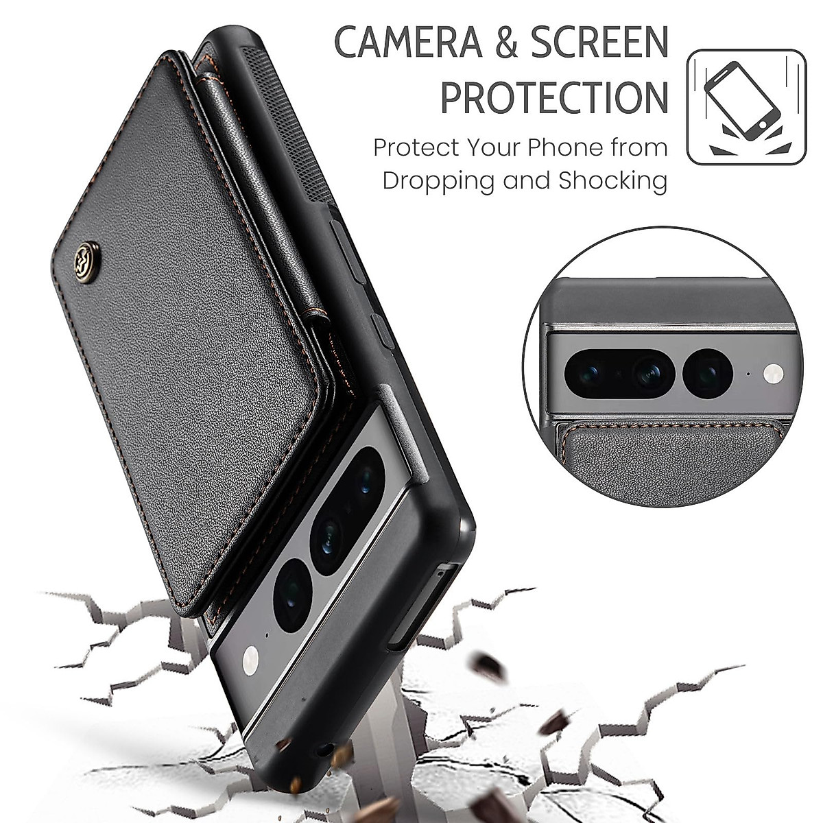 for Google Pixel 7 Pro Case with Card Holder, Wallet Case for Women Men with RFID Blocking, Durable Leather Kickstand Magnetic Clasp Shockproof Phone Case for Google Pixel 7 Pro (Black)