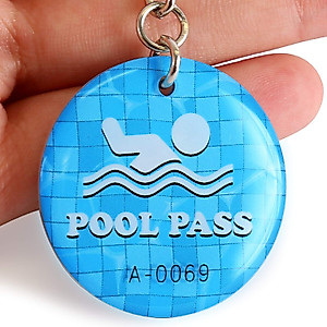 SmartSign Pool Pass Key Tags - Numbered, Box of 50, 1.5 in. Diameter Plastic with Epoxy Coating, Pool Key Chain with Ring, Blue