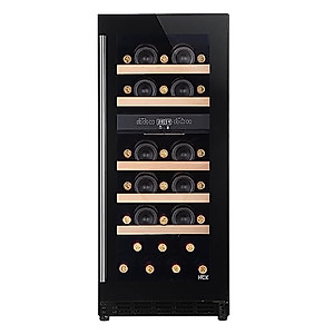 HCK Wine Fridge Dual Zone, Wine Cooler Refrigerator 15 Inch, 29 Bottle, Built-In or Freestanding Under Counter Wine Fridge with LED Light for Wine, Champagne, Home, Kitchen, Office