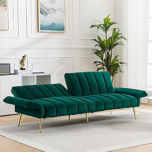 TTGIEET 75'' W Modern Velvet Sofa Couch，Mid Century Loveseat Living Room Furniture with Golden Legs, Tufted Upholstered Love Seats for Small Space, Apartment, Bedroom, Office （Green）
