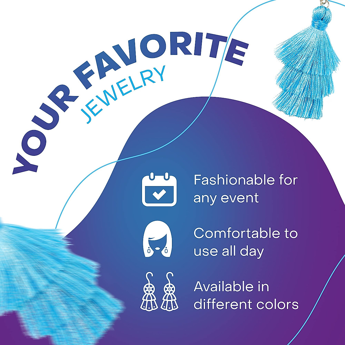 Rave Envy Colorful Tassel Earrings for Women - Light Blue Dangle Tassle 3 Tier Earrings