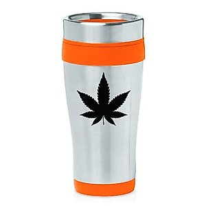 16oz Insulated Stainless Steel Travel Mug Coffee Mug Tumbler Cannabis Marijuana Pot Leaf (Orange)