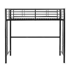 Walker Edison Timothee Urban Industrial Metal Twin over Loft Bunk Bed, Twin Size, Black