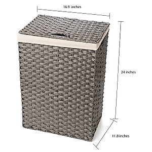 Synthetic Wicker Laundry Hamper Basket With Lid and Liner by Blue Ridge Basket Company (Gray)