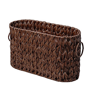 PINXIURY Toilet Paper Storage Basket, Bathroom Toilet Organizer with Strap Handle, Woven Toilet Paper Holder for 6 Mega Rolls, Bathroom Storage, Magazine Holder for Office, Bedroom,Coffee