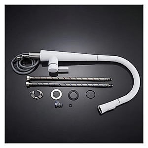 1PCS White Kitchen Sink Faucet Surface Polished Pull Out Spout Dual Mode Spout Hot and Cold Mixing Faucet Deck Mount (Color : Matte Black B)