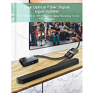 RAWAUX Digital Optical Splitter 1 in 2 Out Toslink Splitter Audio Optical Cable Adapter Fiber Converter 24K Gold Plated Connector for Home Theatre