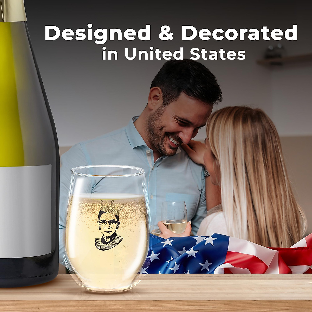 Majority Blue - Ruth Bader Ginsburg - RBG Wine Glasses | Gifts for Feminist | RBG Wine Glass Gifts for Women | Gift for Her | RBG Crown | Ginsburg Lawyer Glass | Justice Glassware Collection (15 oz)