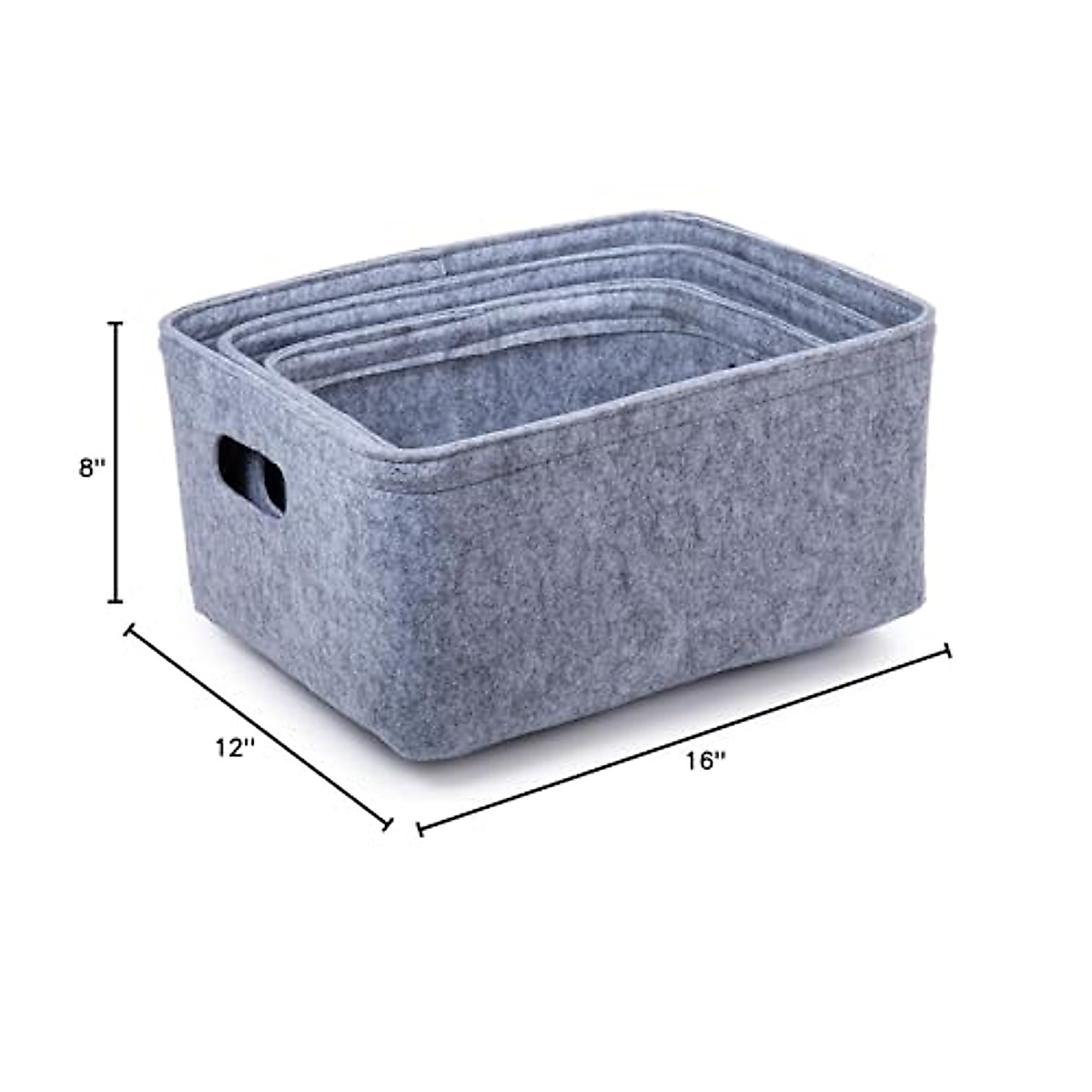 Truu Design Stylish Felt Storage Baskets, Dark Grey, 16 x 12 inches, Set of 3