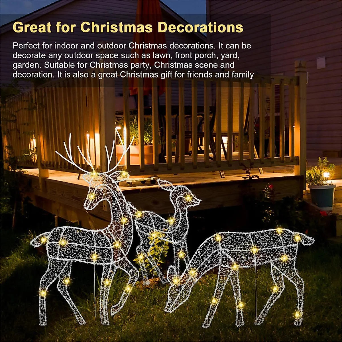 3pcs Christmas Reindeers Lighted Christmas Deer Family Set Light up Reindeer Yard Decorations Christmas Deer Family Set Christmas and Holiday Decoration for Yard