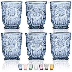 Yungala Blue Glassware set of 6 small dishwasher safe colored glasses, Blue glass cups, matching highball and wine glasses available