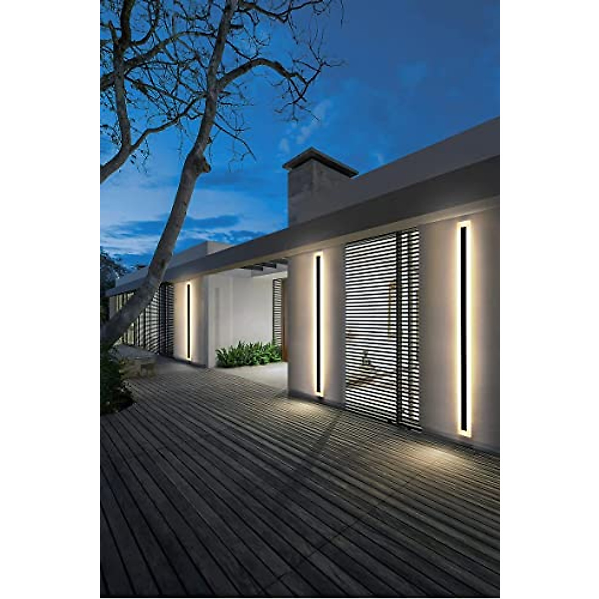 LS-PRO (40 inch/ 24w Outdoor Long Strip Modern LED Wall Lighting Fixture Lamps, Elegant Frosted White Acrylic, Black Aluminum Body IP65 Waterproof Anti Rust. (Warm White 3000K). 1 Year Warranty