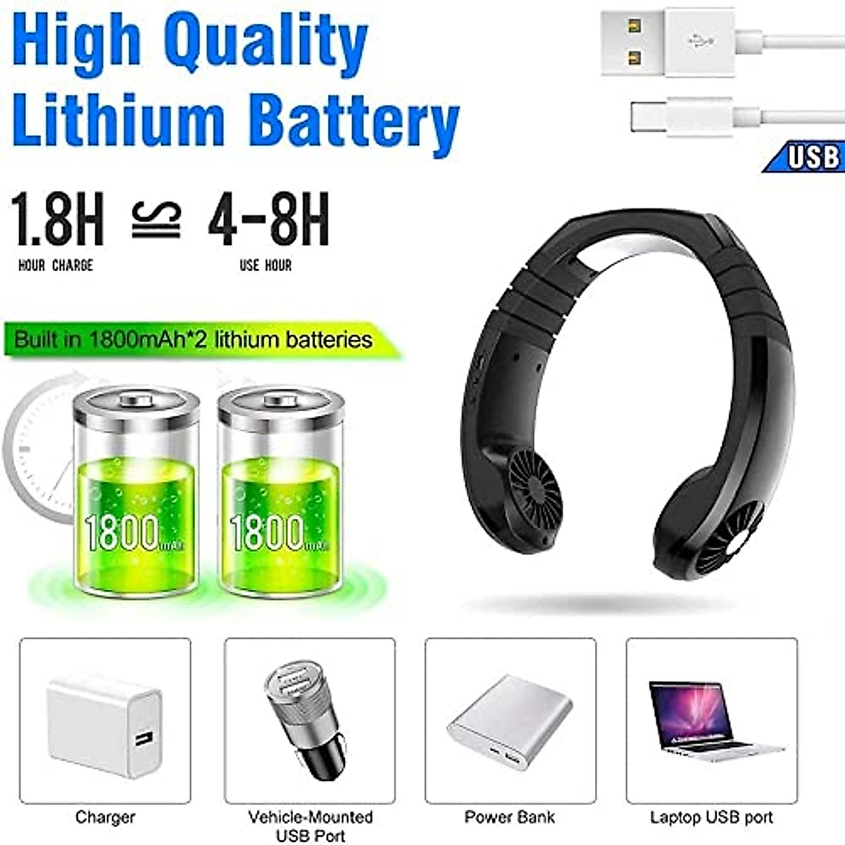 Honsy Portable Personal Air Conditioner Neck Fan Semiconductor Cooling Bladeless Neck Fan for Women Men, Wearable Ac Ice Cooler Rechargeable Outdoor Neck Fan