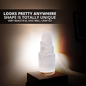 Himalayan Glow WBM Selenite Crystal Lamp 20cm, Moroccan Skyscraper Lamp, Crystals and Healing Stones for Healing and Meditation