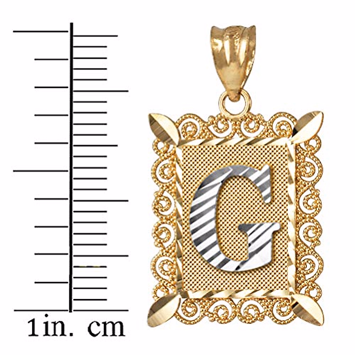 LA BLINGZ 10K Yellow Gold Filigree Alphabet Initial Letter DC Pendant (Letter G)