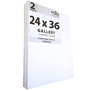 milo Stretched Artist Canvas | 24 x 36 inches | 2 Pack | 1.5” inch Thick Gallery Profile | 15 oz Primed Large Canvases for Painting, Ready to Paint Art Supplies for Acrylic, Oil …