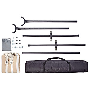 Amazon Basics Double Hammock with 9-Foot Space Saving Steel Stand and Carrying Case, Beige Stripe with Lace, 450 lb Capacity, 110 x 47 x 43 inches