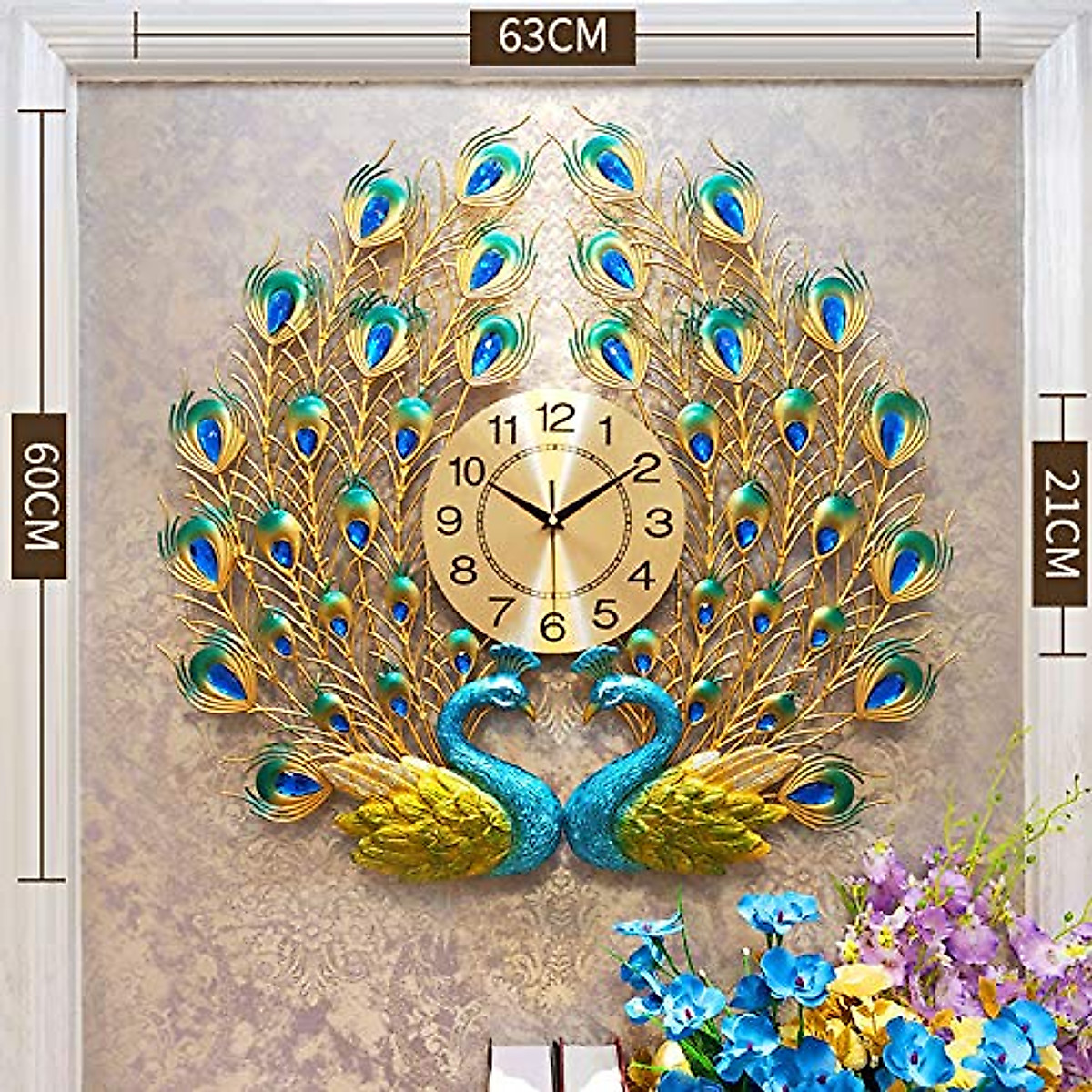 Wall Clock Peacock Wall Clock European Peacock Home Decor Wall Clock Living Room Mute Clock Watch Bedroom,Green