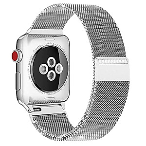 Magnetic Metal Band Compatible with Apple Watch Bands 38mm 40mm 41mm 42mm 44mm 45mm for Men Women, Stainless Steel Mesh Milanese Loop Diamond Strap Compatible for iWatch Series SE/7/6/5/4/3/2/1,Silver