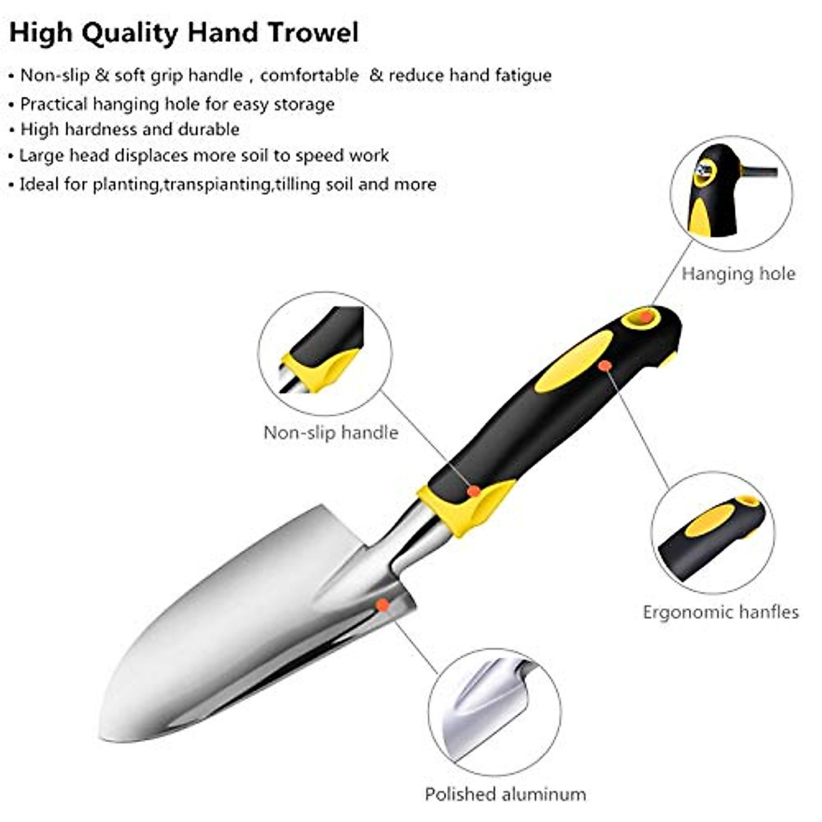 SXBBSMC Garden Trowel, Hand Shovel, 2 Piece Cast-Aluminum Heavy Duty with Soft Rubber Handle Garden Tools, Small Hand Trowel for Women Men Kids Gardening