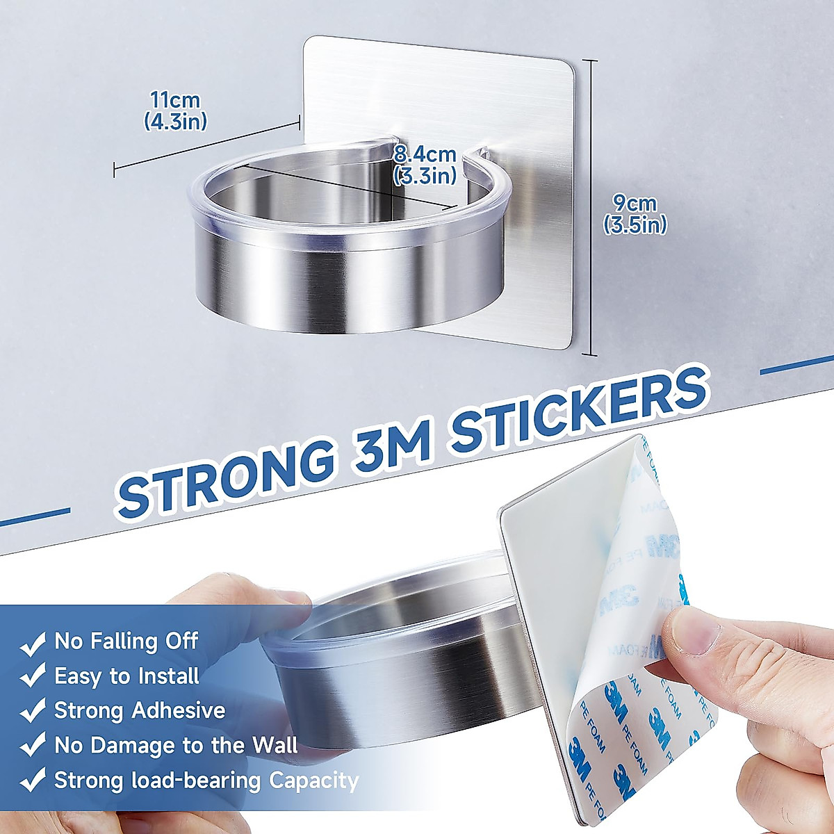 Oukimly Hair Dryer Holder Wall Mounted, Blow Dryer Holder, Stainless Steel Hair Tool Organizer, Adhesive Hairdryer Holder for Bathroom Barber Shops, Hair Dryer Storage, No Drilling