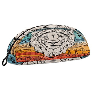 Pardick Pencil Case Animal Lion Enthnic Pencil Pouch Pencil Bags Half Round Pencil Organizer with Zipper, Adults Pencil Boxes Makeup Bag Pencil Storage Bag for Office School