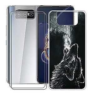 HHUAN Case for Asus Zenfone 8 Flip (6.67 Inch) with 2 X Tempered Glass Screen Protector, Clear Soft Silicone Cover Bumper TPU Shockproof Phone Case for Asus Zenfone 8 Flip - WMA28