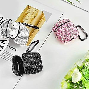 Newseego Compatible with AirPods 1 & 2 Case, Keychain+Anti-Lost Strap+Ear Hooks+Watch Band Holder,Protective Bling Crystal Glitter Luxury Shining Diamond Rhinestone Gift Scratch/Drop Proof-Black
