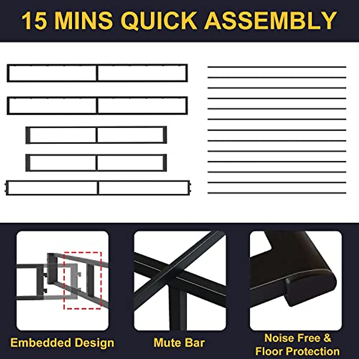 Firpeesy 6 Inch Queen Bed Frame with Round Corner Edges, Low Profile Queen Metal Platform Bed Frame with Steel Slat Support, No Box Spring Needed/Easy Assembly/Noise Free Mattress Foundation