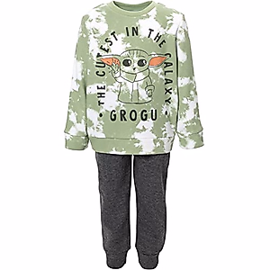 STAR WARS The Mandalorian The Child Little Boys Fleece Sweatshirt and Pants Set Tie Dye Green/Grey 7-8