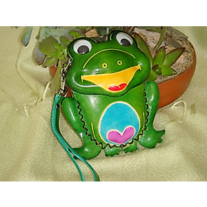 Leather Frog Change, Jewelry Holder. Handmade Happy Frog Coin Pouch, Wrist Strap and Zipper.